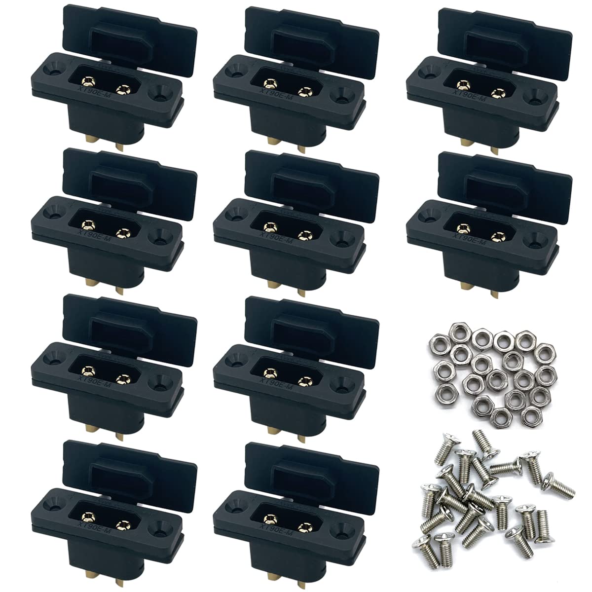 10Pcs Amass XT90E-M Battery Connector XT90E Male Plug Gold-Plated Connector with PVC Protective Sleeve Dust Cap for RC Aircraft Drone Accessories
