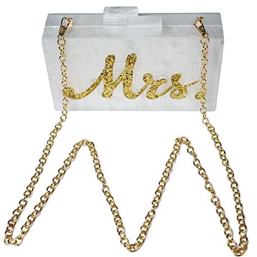 Mrs Clutch Purse Women Evening Bag Handbag for Bride Party White
