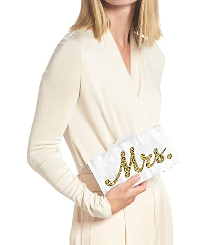 Mrs Clutch Purse Women Evening Bag Handbag for Bride Party White