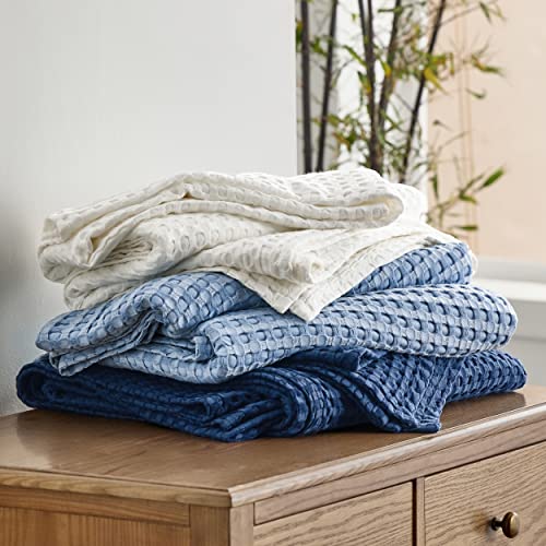 Bedsure Cooling Bamboo Waffle Weave Blanket - Soft, Lightweight and Breathable Throw Blankets for Hot Sleepers, Luxury Cotton Throws for Bed, Couch and Sofa, White 50x70Inches