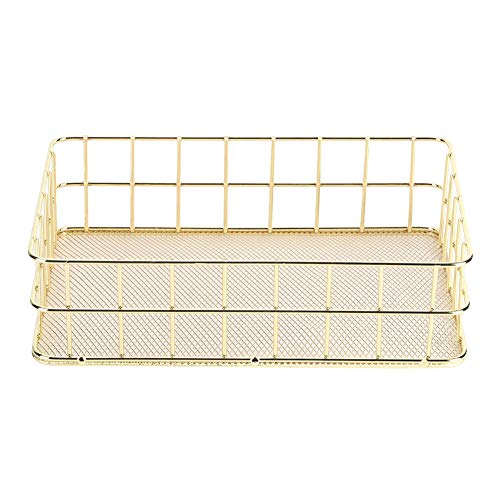 Storage Basket, Golden Wrought Iron Storage Basket for Storage Durable Metal Storage Baskets Pantry Organizer Bins Baskets Multifunctional Wire Mesh Desktop Storage Organizer for Home