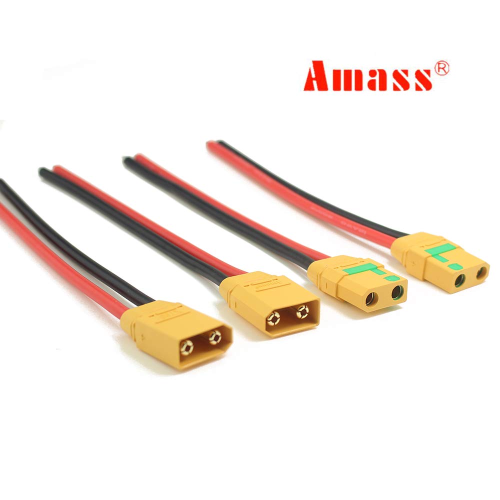 Amass 2 Pairs XT90S Pigtails XT90 Wire XT-90S XT 90 Plug Male and Female Connector 150mm 10AWG Silicon Wire for RC Lipo Battery FPV Racing Drone …