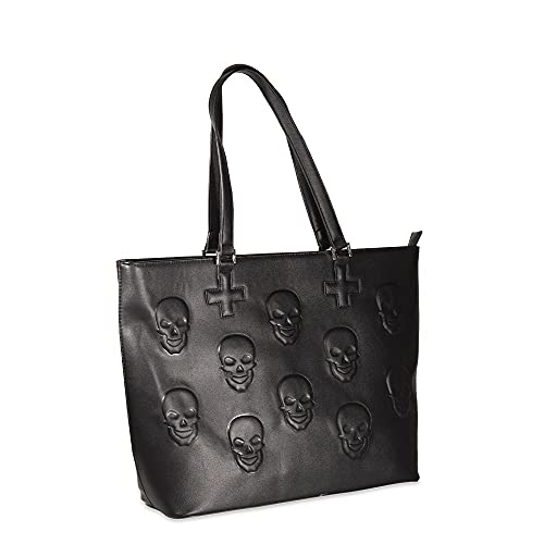 Lost Queen Women’s Gothic Embossed Skulls Handbag Alternative Ladies Satchel Purse Menth Bag