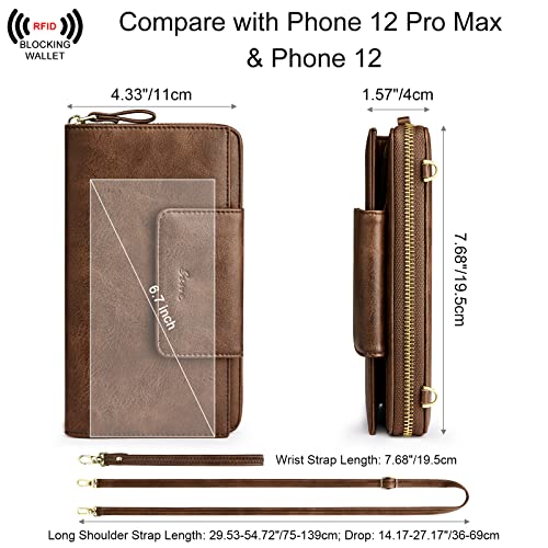 S-ZONE Women Travel Wallets RFID Blocking Leather Wristlet Clutch Crossbody Purse Passport Document Credit Card Holder
