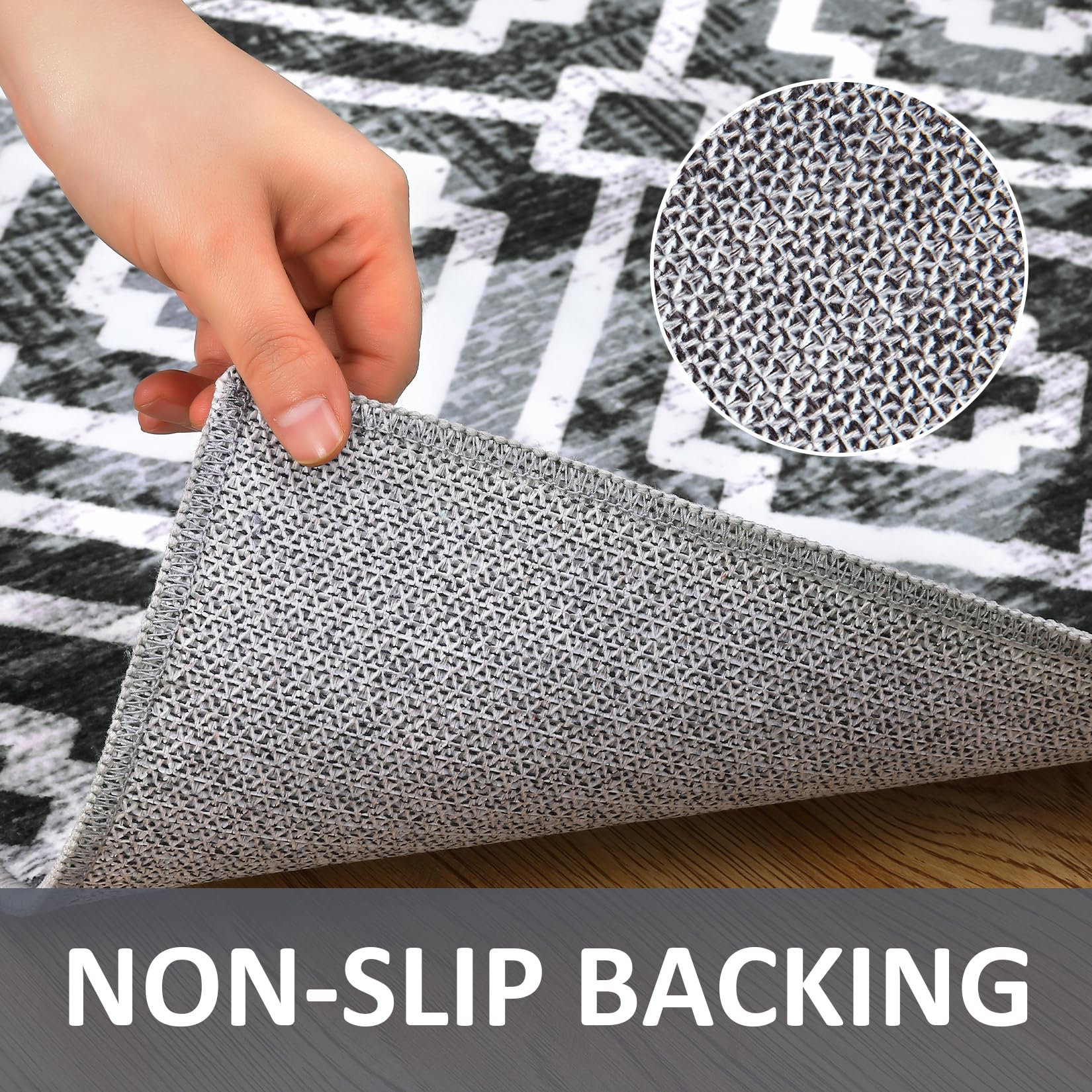 IMINROME Machine Washable 9x12 Area Rug Modern Large Rug Grey Modern Geometric Bedroom Living Room Throw Rug Non-Slip Distressed Dining Room Nursery Mat Non-Shedding Floor Accent Carpet