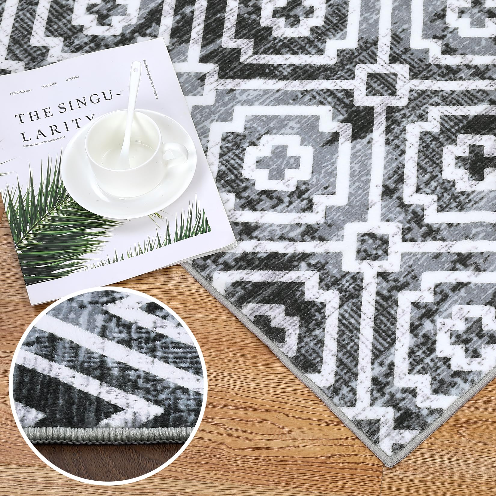 IMINROME Machine Washable 9x12 Area Rug Modern Large Rug Grey Modern Geometric Bedroom Living Room Throw Rug Non-Slip Distressed Dining Room Nursery Mat Non-Shedding Floor Accent Carpet