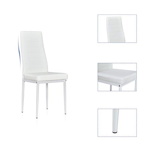 Bonnlo 5 Pieces Dining Table Set,Modern White Dining Room Table Set for 4,Small Kitchen Table and Chairs Set for 4,Glass Dinner Table Set with PU Leather Metal Frame Chairs,Clear&White