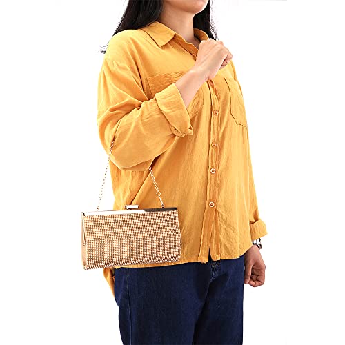 CHIC DIARY Rhinestones Crystal Clutch Purse for Women Evening Bag for Party Prom Crossbody Purse Shoulder Handbag (Gold)