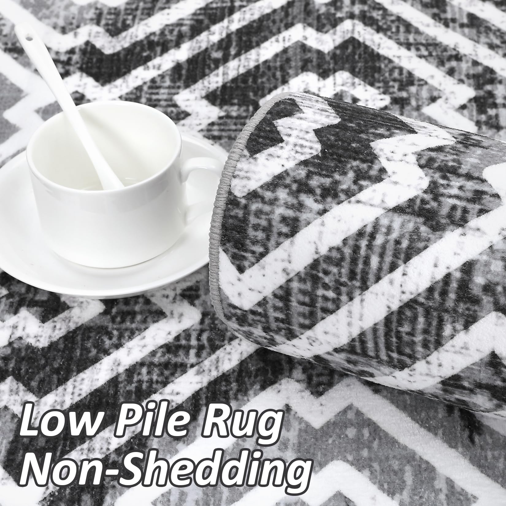 IMINROME Machine Washable 9x12 Area Rug Modern Large Rug Grey Modern Geometric Bedroom Living Room Throw Rug Non-Slip Distressed Dining Room Nursery Mat Non-Shedding Floor Accent Carpet