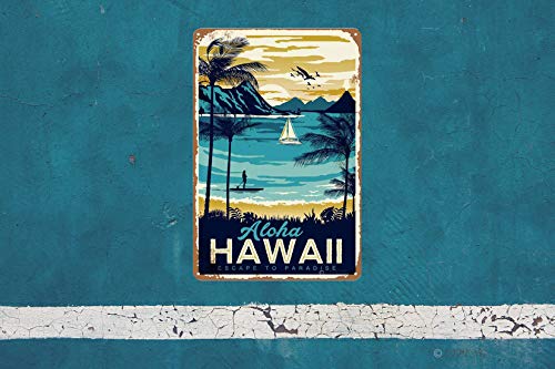 ZYPENG Tin Sign Retro Style Aloha Hawaii Bar Room Metal Sign Home Wall Decor 8 x 12 inches
