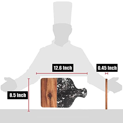 Azauvc Cutting Board with Marble and Natural Wood,Serving Board for Steak Fruits with Handle,Chopping Board for Bread as Serving Trays (White)