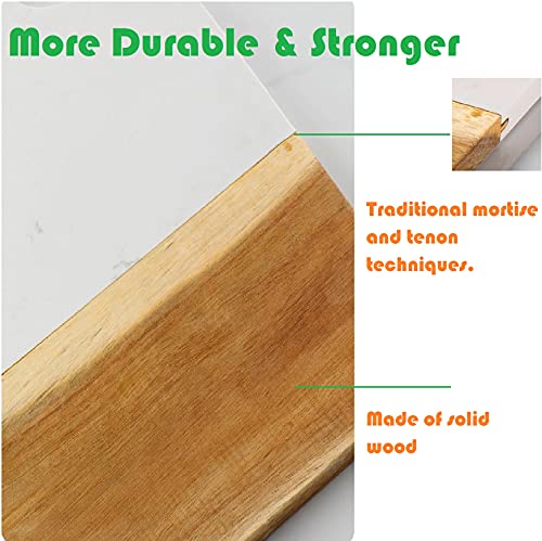 Azauvc Cutting Board with Marble and Natural Wood,Serving Board for Steak Fruits with Handle,Chopping Board for Bread as Serving Trays (White)