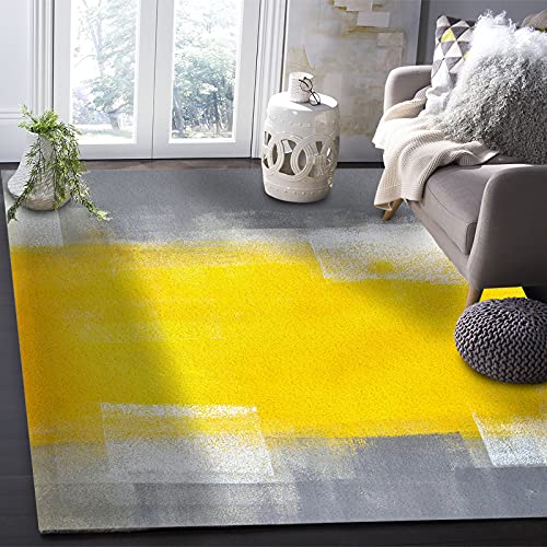 KITHOME Contemporary Non-Slip Area Rug Grey and Yellow Abstract Art Texute Printed Rugs Art Carnival Rubber Backing Living Room Floor Mats Rectangle Area Rug Carpet for Indoor 2'x3'