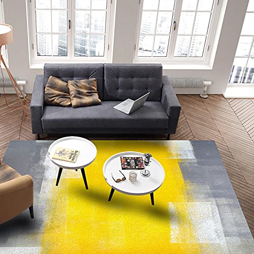 KITHOME Contemporary Non-Slip Area Rug Grey and Yellow Abstract Art Texute Printed Rugs Art Carnival Rubber Backing Living Room Floor Mats Rectangle Area Rug Carpet for Indoor 2'x3'