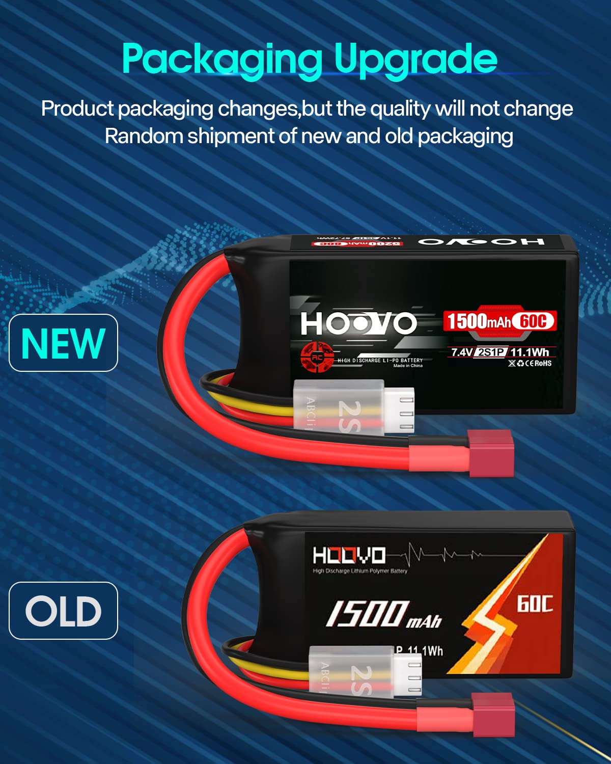 HOOVO 2S 7.4V 1500mAh 60C RC Lipo Battery Pack with Deans T Connector for RC Boat Truck RC Helicopter Airplane Quadcopter UAV Drone FPV Racing Hobby Models(2 Packs)