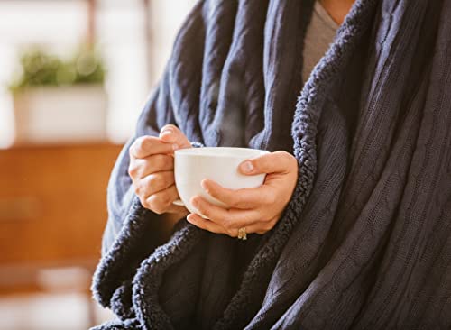 Chanasya Navy Blue Soft Cable Knit Throw Blanket - Fluffy Sherpa Plush Thick Warm Lightweight Cozy Modern Dark Blue Knitted Blankets - for Sofa Couch Living Room and Bed Room (50x65 Inches) - Blue