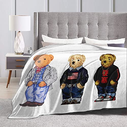 Boutique Throw Blanket -Bro Polo Bear Super Soft Fleece Throw Blankets,Fuzzy Plush Blanket Oversized,Thin Lightweight Blanket for All Season 80"x60" Adult