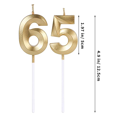 Gold 65th & 56th Birthday Candles for Cakes, Number 65 56 Glitter Candle Cake Topper for Party Anniversary Wedding Celebration Decoration