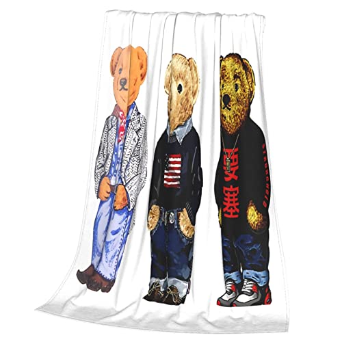 Boutique Throw Blanket -Bro Polo Bear Super Soft Fleece Throw Blankets,Fuzzy Plush Blanket Oversized,Thin Lightweight Blanket for All Season 80"x60" Adult