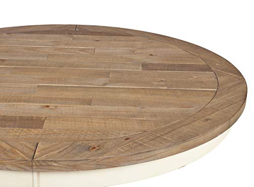 Roundhill Furniture Prato 5-Piece Round Dining Table Set with Cross Back Chairs, Antique White and Distressed Oak