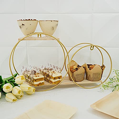 BalsaCircle Backdrop Stand Gold Natural 2 Tier Round Metal Wood Geometric Floating Shelf Party Wedding Reception Decorations Supplies, Natural and Gold, 18