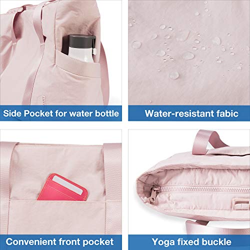 BAGSMART Women Tote Bag, Large Shoulder Bag, Top Handle Handbag with Yoga Mat Buckle for Gym, Work, School, Pink