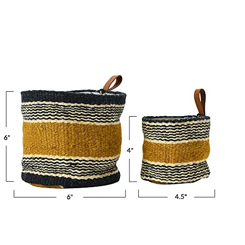 Main + Mesa Woven Jute Baskets with Liner, Black/Mustard, Set of 2 Sizes