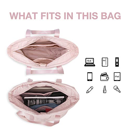 BAGSMART Women Tote Bag, Large Shoulder Bag, Top Handle Handbag with Yoga Mat Buckle for Gym, Work, School, Pink