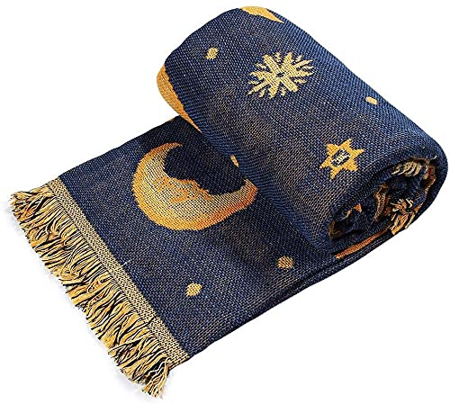 amorus Throw Blanket for Sofa Bed Chair with Decorative Tassels, Reversible Tapestry Couch Cover 50" X 70" - Sun Moon Stars