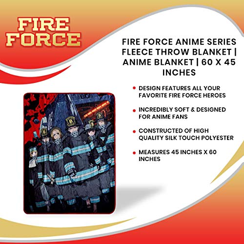 JUST FUNKY Fire Force Anime Series Fleece Throw Blanket | Fire Force Manga Throw Blankets | Fire Force Character Favorites Anime Blanket | Measures 60 x 45 Inches