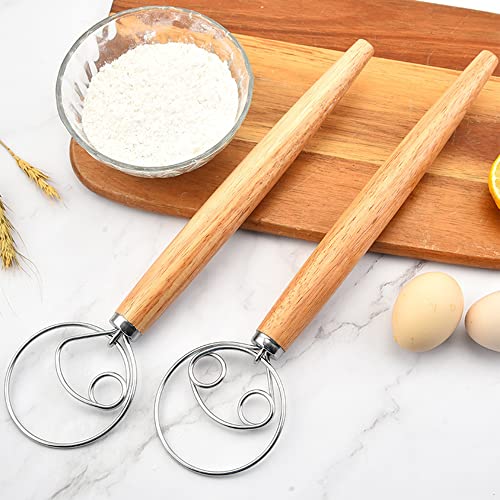 Danish Dough Whisk Cosybeau 13 Inch Bread Mixer For Dough Hooks With Stainless Steel Ring Dutch Whisk Kitchen Baking Tools Supplies Wisks For Bread Batter Cake Pastry (Lap+Double Lap)
