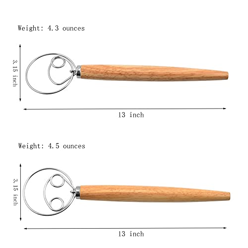 Danish Dough Whisk Cosybeau 13 Inch Bread Mixer For Dough Hooks With Stainless Steel Ring Dutch Whisk Kitchen Baking Tools Supplies Wisks For Bread Batter Cake Pastry (Lap+Double Lap)