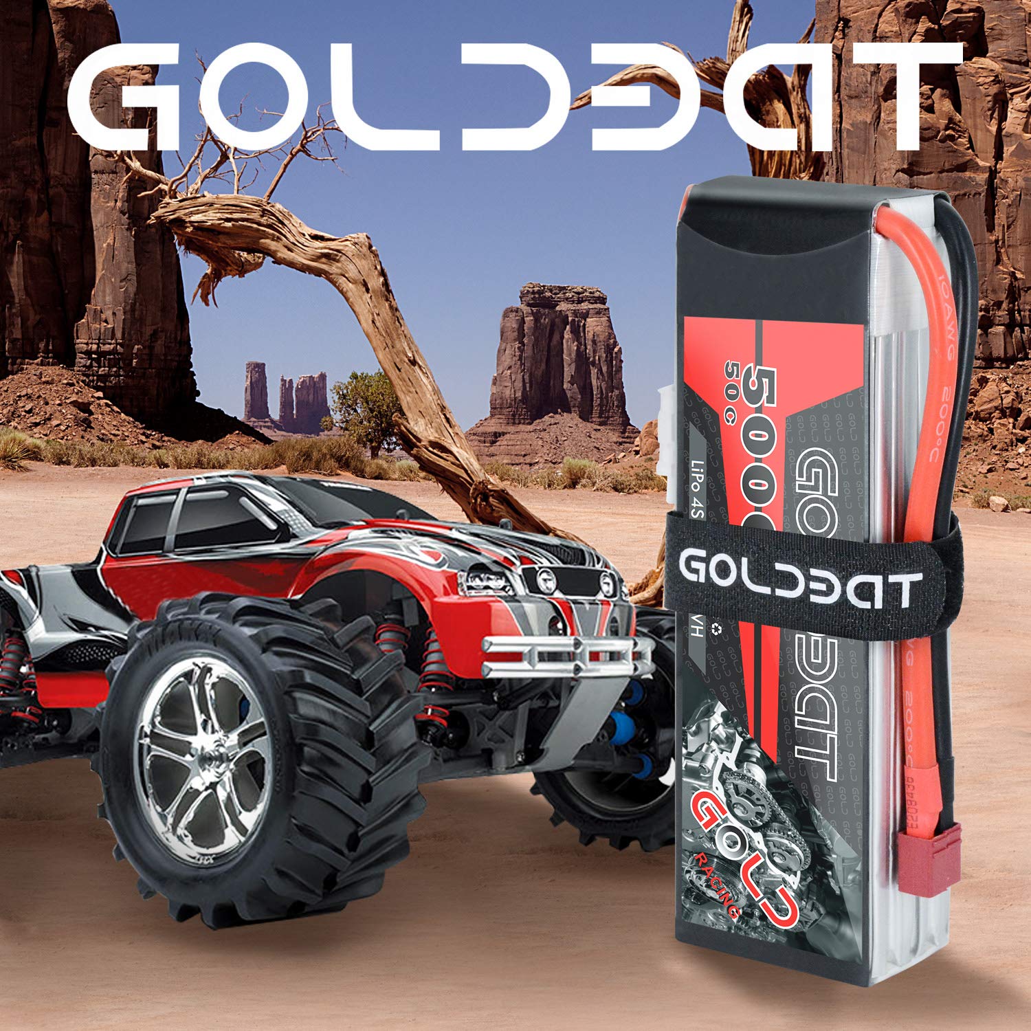 GOLDBAT 4S 5000mAh 14.8V 50C LiPo RC Battery with Deans Plug and Tracxas Connector Softcase for RC Evader BX Car RC Truck RC Truggy RC Heli Airplane Drone FPV Racing