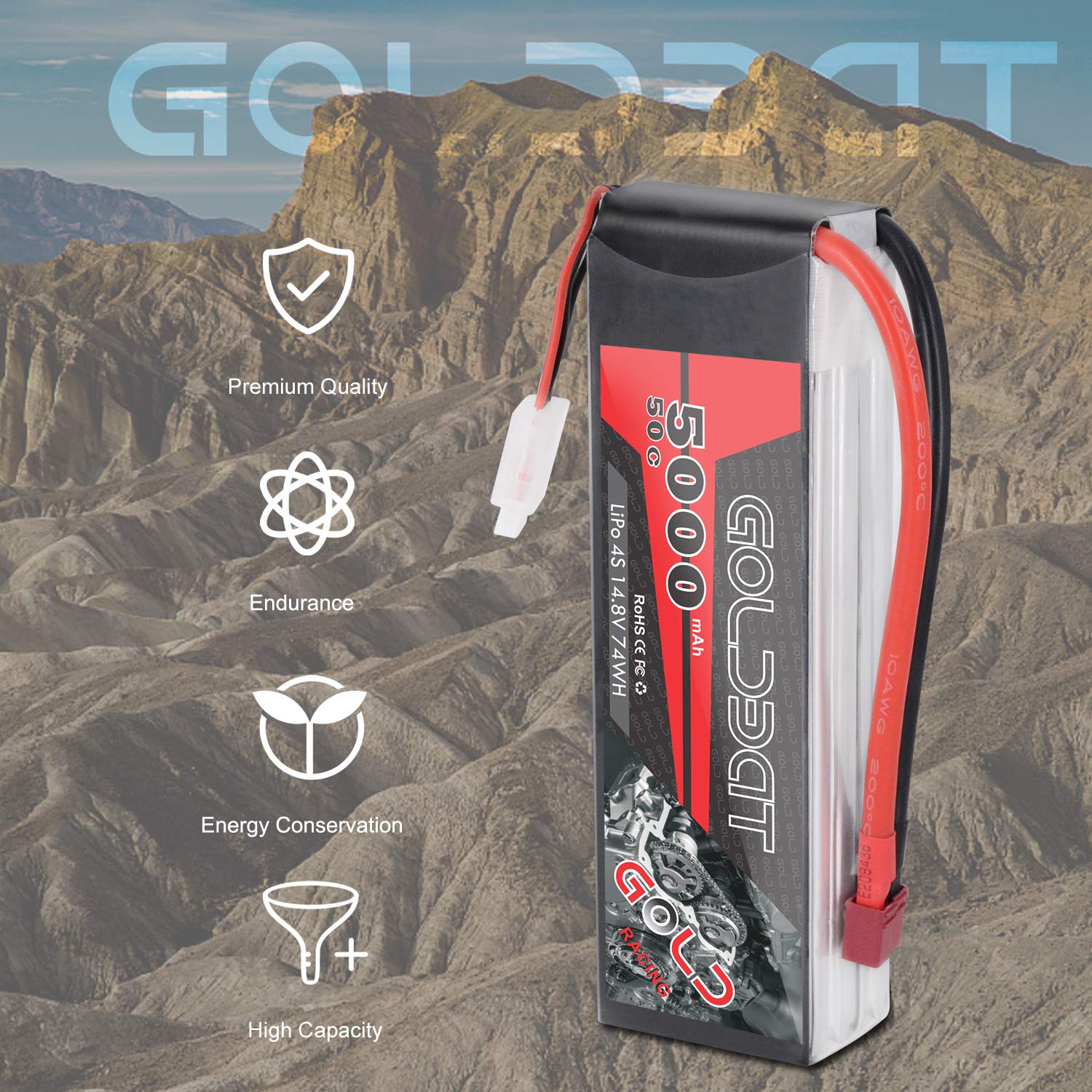 GOLDBAT 4S 5000mAh 14.8V 50C LiPo RC Battery with Deans Plug and Tracxas Connector Softcase for RC Evader BX Car RC Truck RC Truggy RC Heli Airplane Drone FPV Racing