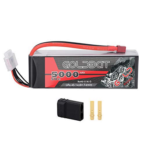 GOLDBAT 4S 5000mAh 14.8V 50C LiPo RC Battery with Deans Plug and Tracxas Connector Softcase for RC Evader BX Car RC Truck RC Truggy RC Heli Airplane Drone FPV Racing