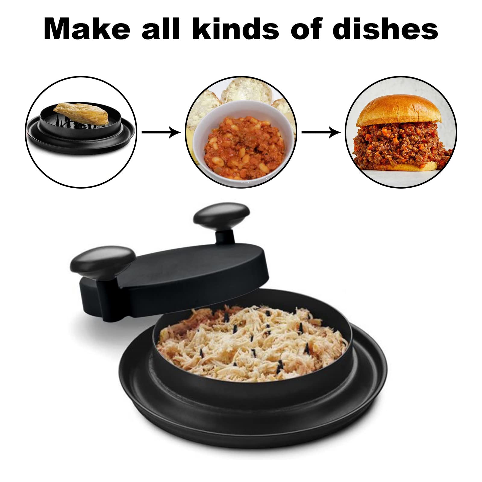 YukaBa Shred Machine, Chicken Shredder Claws Easy Use,Meat Shredder Tool with Handle and Non-Slip Base,Quick Safe Shred Machine Chicken,Meat Shredder for Chicken Pulled Pork Beef,Salad Food (Black)