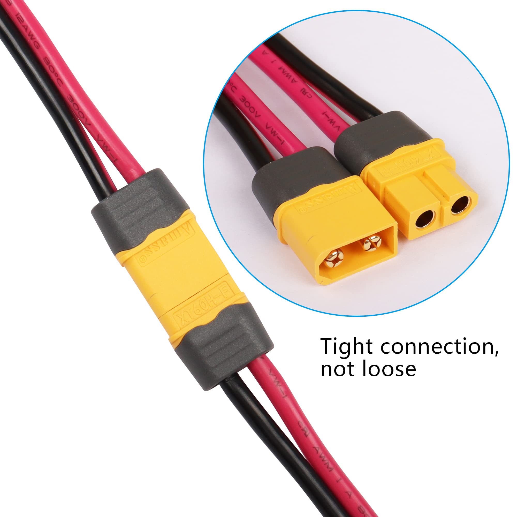 GINTOOYUN 2 Pairs XT60H Plug Male Female Connector Pigtails Cable 1Ft 12AWG 4 Pcs XT60H-M XT60H-F Extension Cable for RC Lipo Battery FPV Drone 30CM