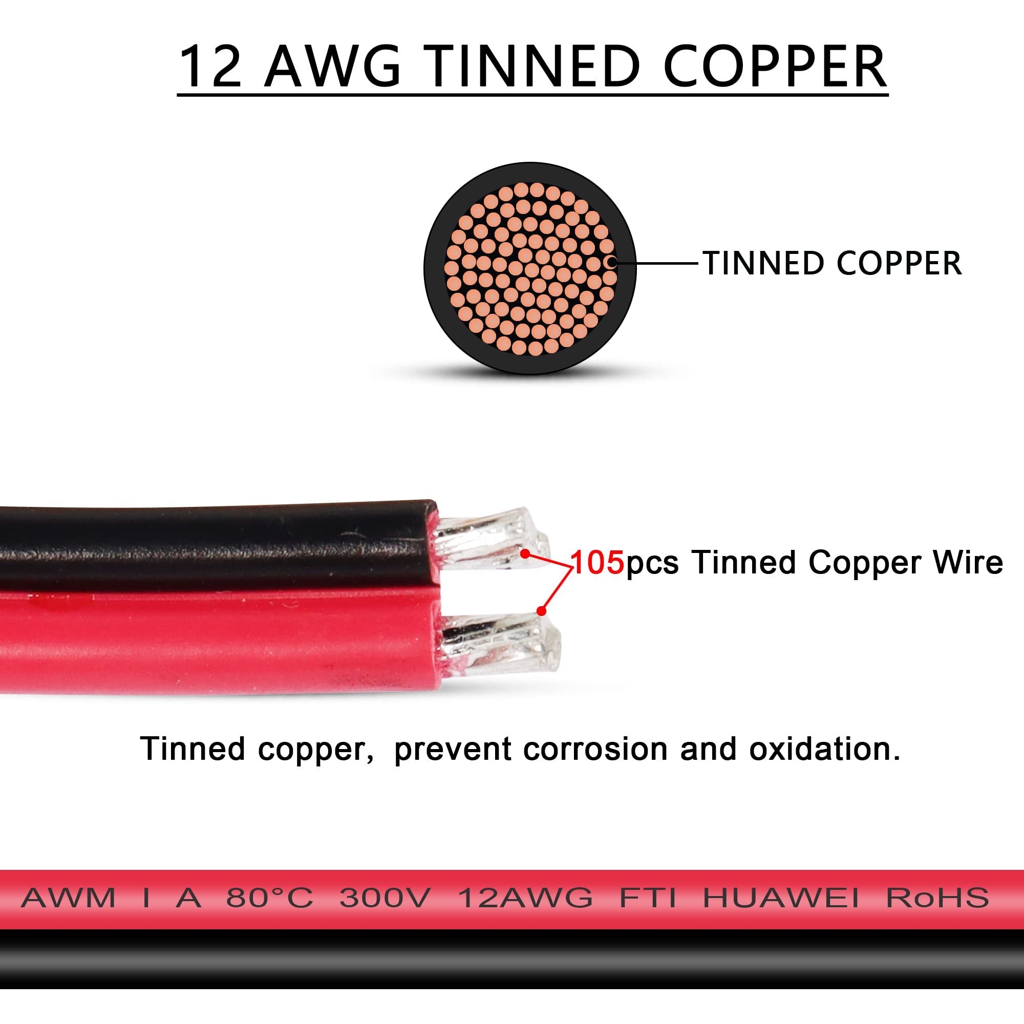 GINTOOYUN 2 Pairs XT60H Plug Male Female Connector Pigtails Cable 1Ft 12AWG 4 Pcs XT60H-M XT60H-F Extension Cable for RC Lipo Battery FPV Drone 30CM