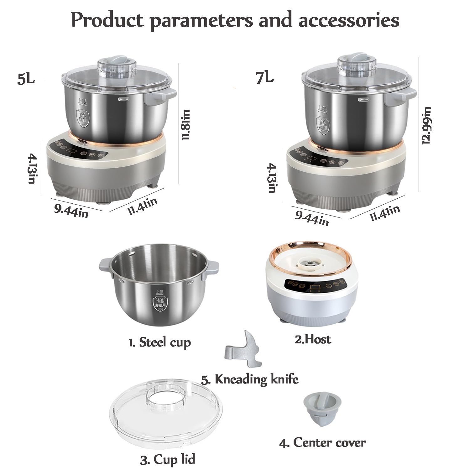 EEYZD Dough Maker with Ferment Function, Stainless Steel Professional Dough Mixer with Microcomputer Timing&Face-Up Touch Panel, Large Capacity,Grey,5L