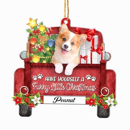 Personalized Corgi Ornaments Christmas Tree - Dogs Xmas Red Truck Aluminum Ornaments - Custom Hanging Ornaments for Corgi Lovers - Christmas Decoration 2023 for Dog Mom, Dog Dad