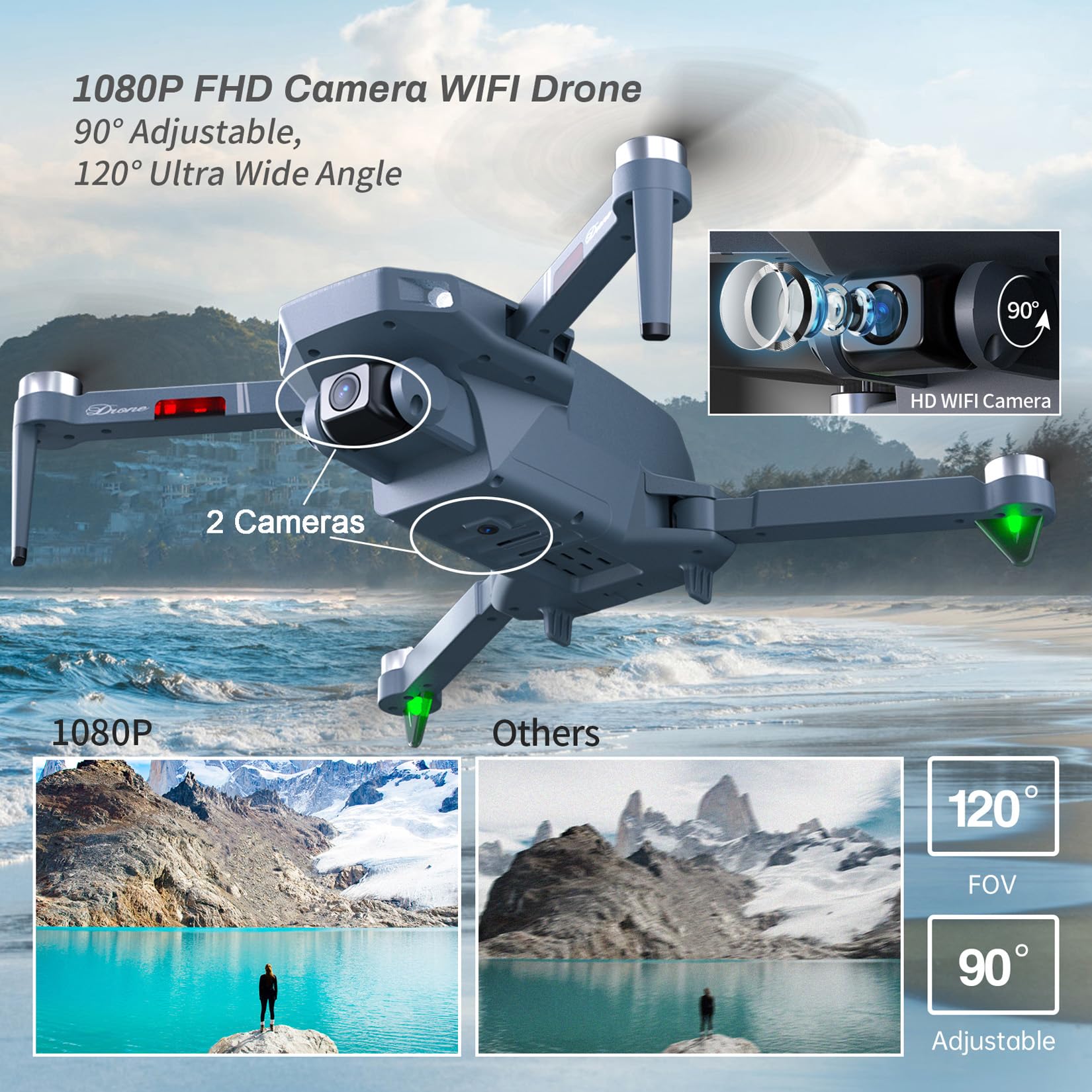 Brushless Motor Drone with Dual Camera Real 1080P WiFi RC Quadcopter Remote Control Airplanes Long Range FPV Plane Gift for Adults Kids Beginner, 2 Batteries 34 Mins Flight Time,Speed Adjustment,Waypoints,Gesture Selfie,Auto Hover