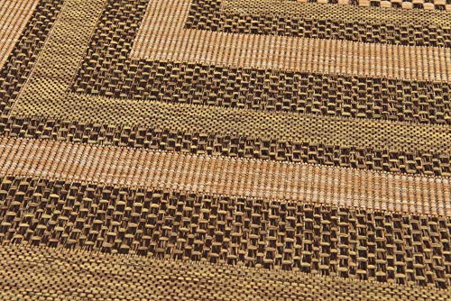 Unique Loom Outdoor Border Collection Area Rug - Multi Border (9' x 12' Rectangle, Light Brown/ Brown)