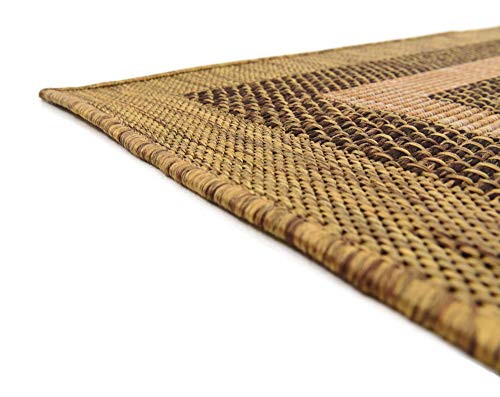 Unique Loom Outdoor Border Collection Area Rug - Multi Border (9' x 12' Rectangle, Light Brown/ Brown)