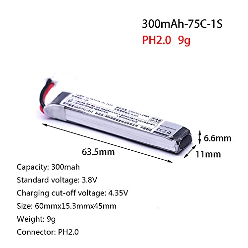 SoloGood TATTU 5pcs 300mAh 1S Battery 3.8V 75C FPV Lipo Battery with PH2.0 Plug Connector for FPV Tiny Whoop 1S Brushless Whoop Drone