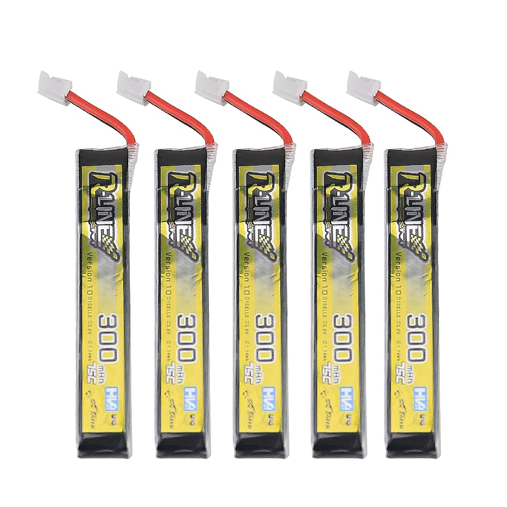 SoloGood TATTU 5pcs 300mAh 1S Battery 3.8V 75C FPV Lipo Battery with PH2.0 Plug Connector for FPV Tiny Whoop 1S Brushless Whoop Drone