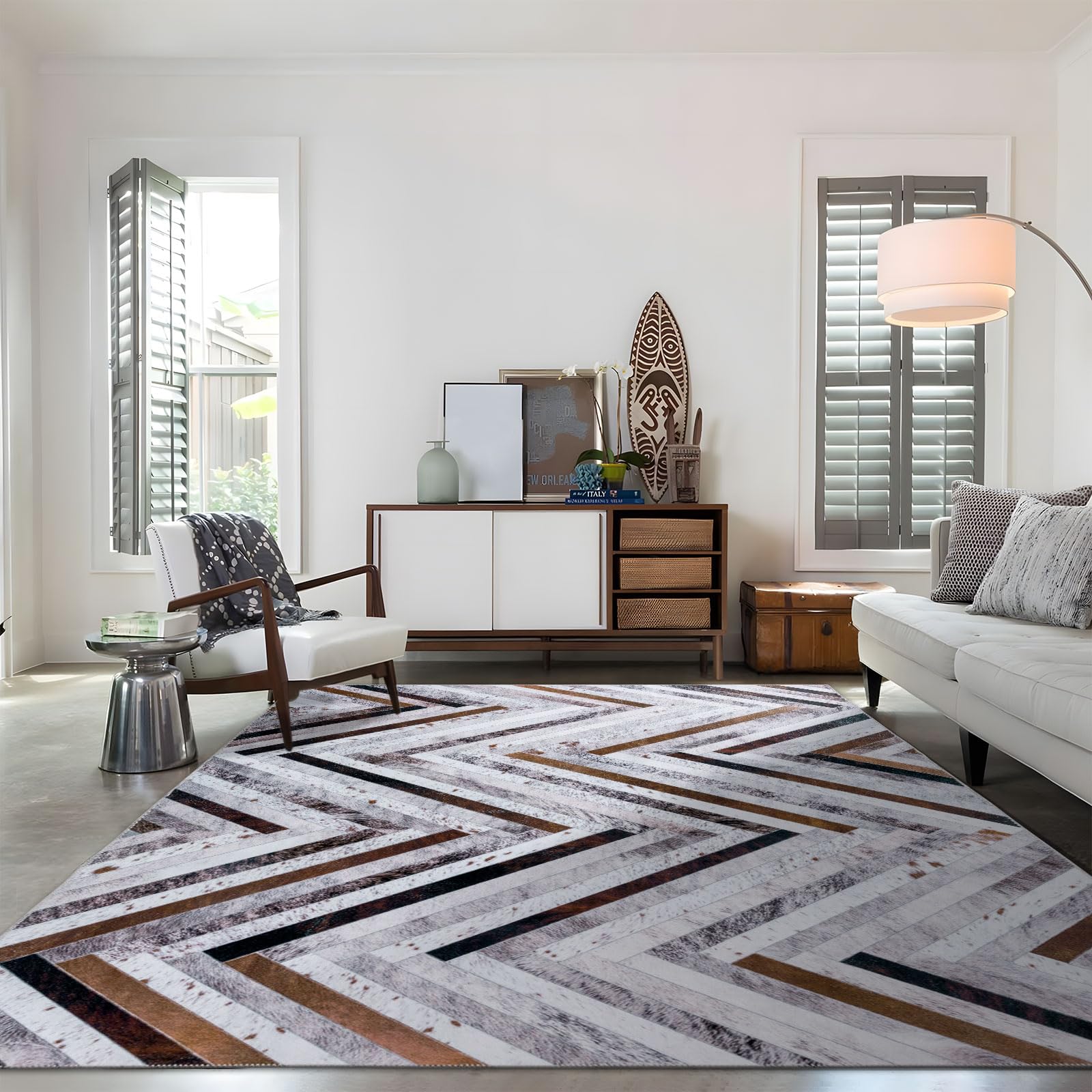 DECOMALL Coronado 9x12 Area Rugs, Modern Geometric Faux Cowhide Patchwork Rug, Non Slip Carpet for Living Room Bedroom, 9x12ft Multi