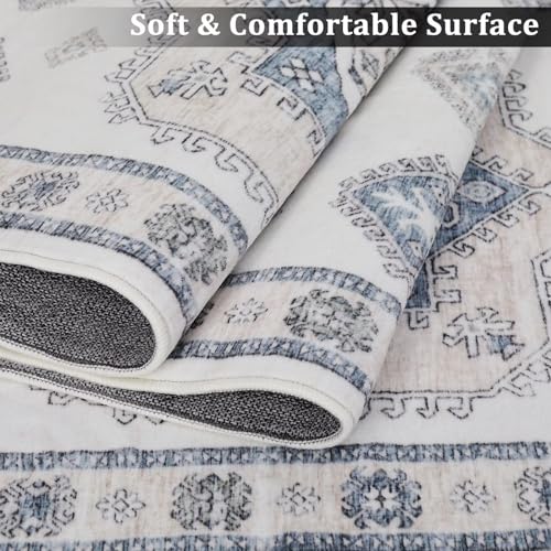 GlowSol Boho Area Rug 9x12 Washable Large Rug Moroccan Living Room Rug Non-Slip Non-Shedding Print Floor Carpet Soft Geometric Carpet Foldable Rug Bedroom Office Farmhouse