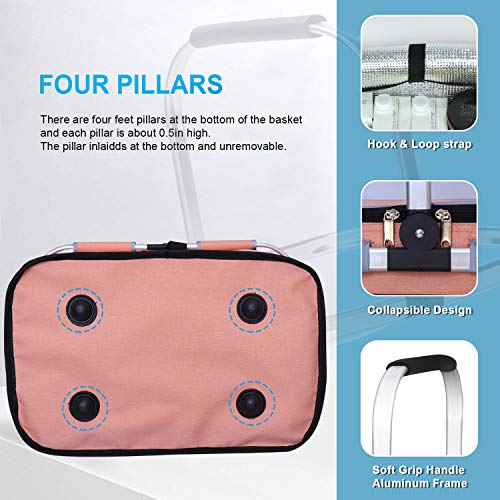 LIQING 35L Large Picnic Basket, Shopping, Travel, Camping Grocery Bags, 2 Layers of Internal Pockets Leak-Proof and Insulated, Folding, Internal Support Does Not Collapse