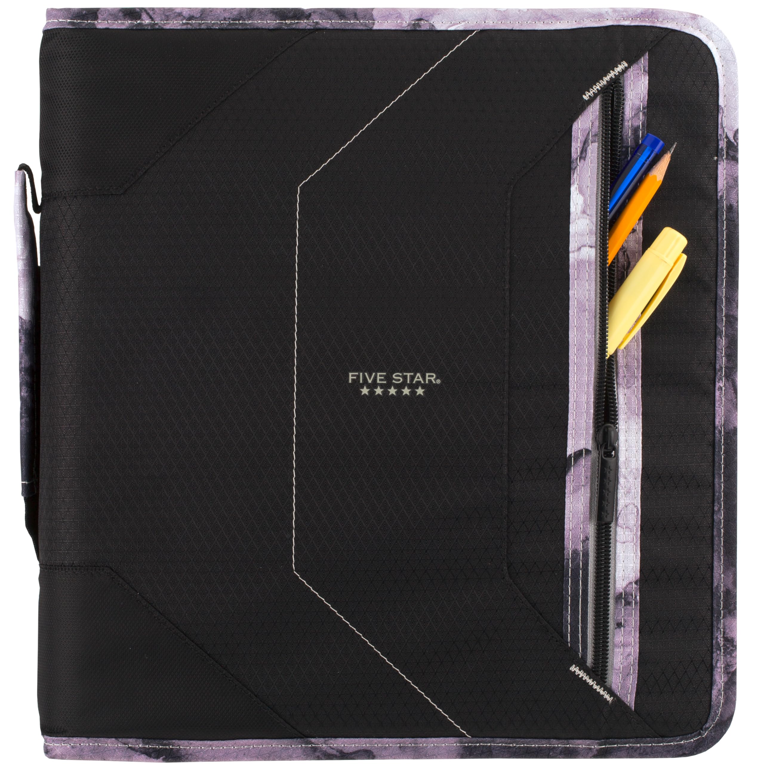 Five Star Zipper Binder, 2 Inch 3-Ring Binder for School, 530 Sheet Capacity, 3 Removable Tabbed File Folders, Black (29036IT8)