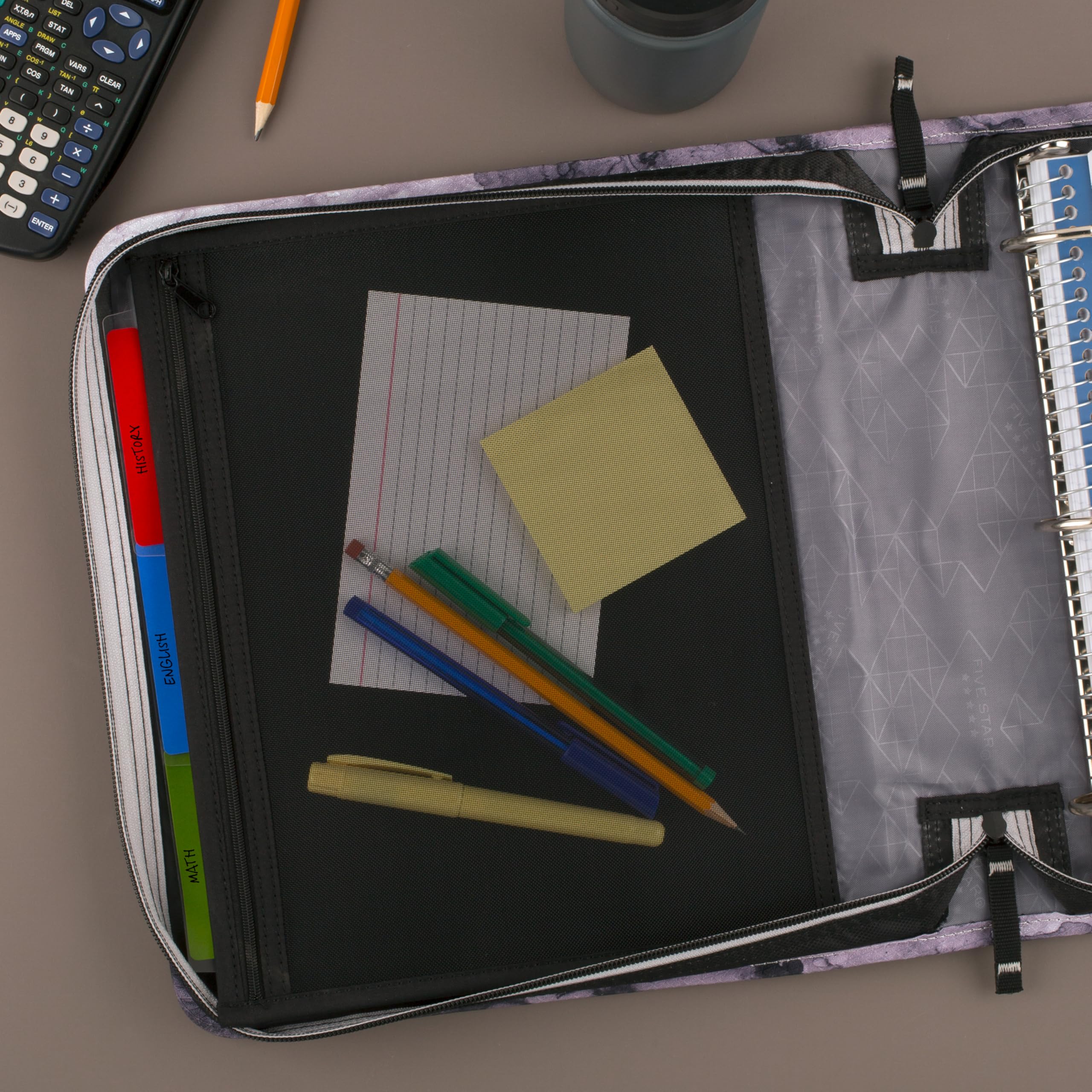 Five Star Zipper Binder, 2 Inch 3-Ring Binder for School, 530 Sheet Capacity, 3 Removable Tabbed File Folders, Black (29036IT8)